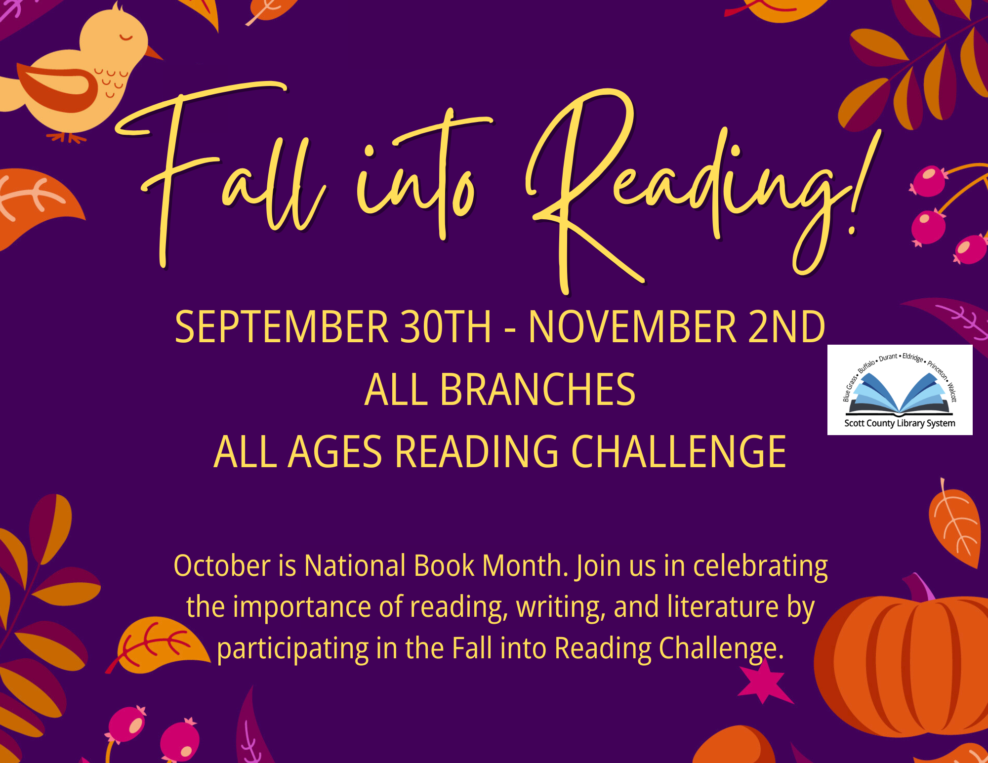 Fall into Reading! : Fall Reading Challenge | Scott County, Iowa